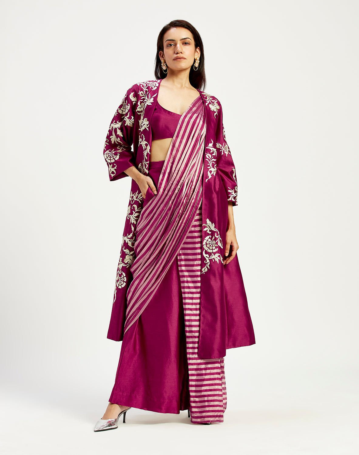 Buy Dani - Techno Sari with Pants + Jacket Set Online - Ciceroni